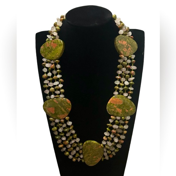 Sajen | Jewelry | Sajen 4 Strand Green Red Quartz Slab Beaded Necklace ...